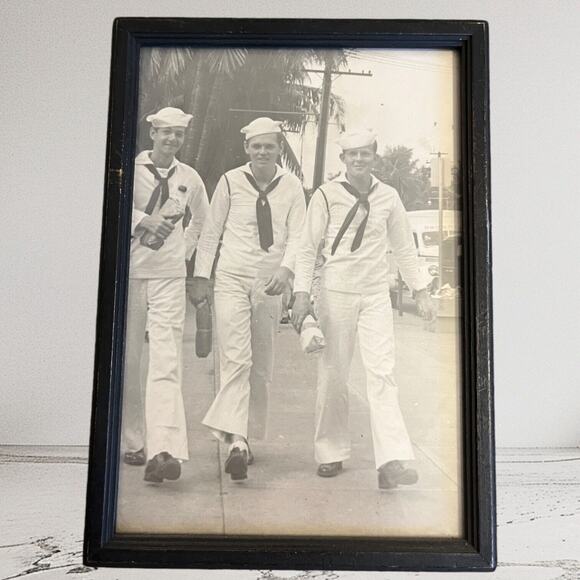 Other | Vintage Framed Photo Ww2 Navy Sailors Walking On Street Geisler ...
